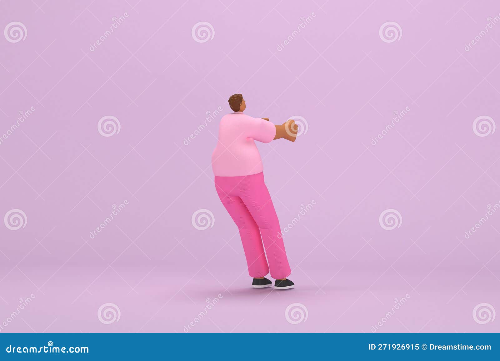 The Black Man with Pink Clothes. he is Pulling or Pushing Something ...
