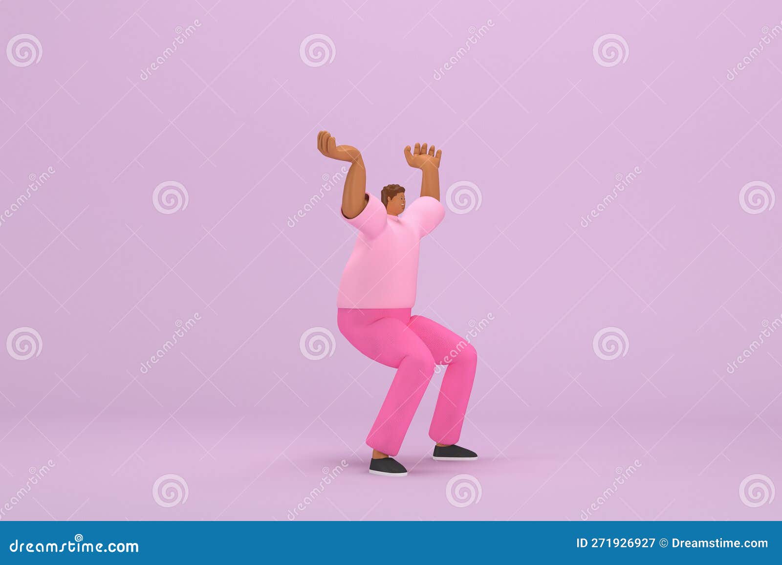 The Black Man with Pink Clothes. he is Pulling or Pushing Something ...