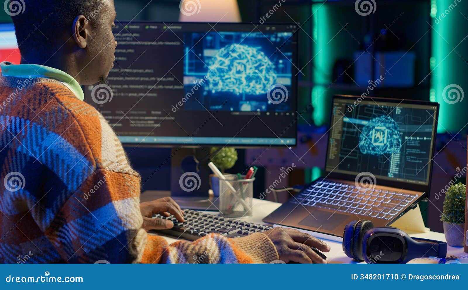 Black Man Programmer Manages Code and Scripts in Artificial ...