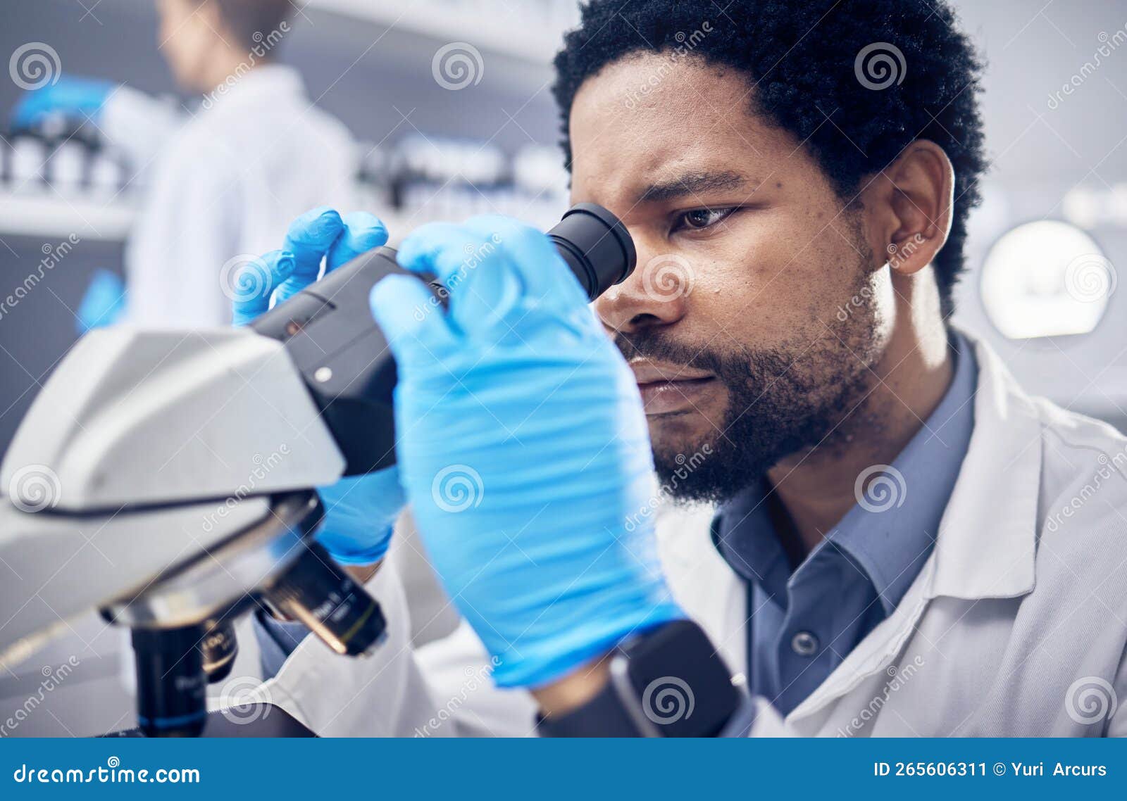 Black Man, Scientist and Microscope with Science Research in Laboratory ...
