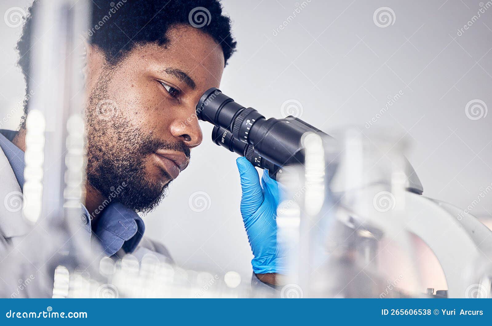 Black Man, Scientist and Microscope with Science Research in Laboratory ...