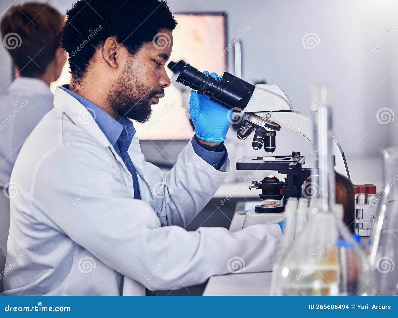 Black Man, Scientist and Microscope with Science Research in Laboratory ...