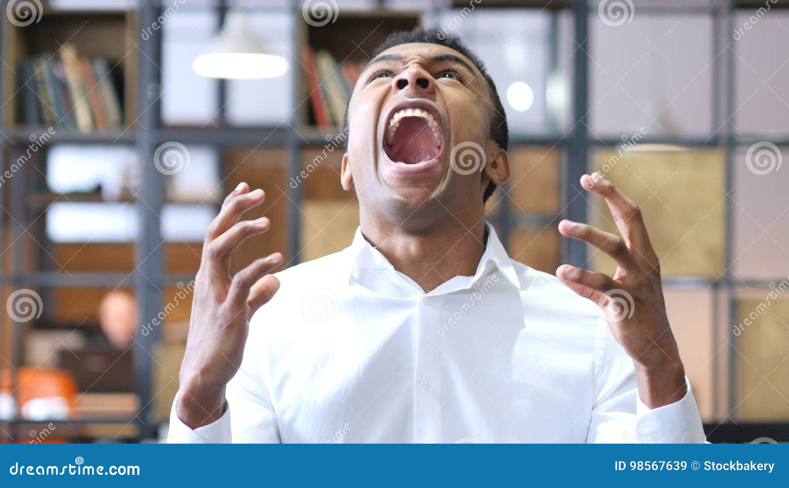Black Man Screaming in Office Stock Image - Image of indoor, office ...