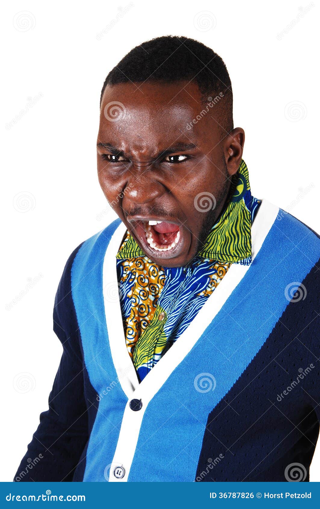 Black man screaming. stock photo. Image of shirt, male - 36787826
