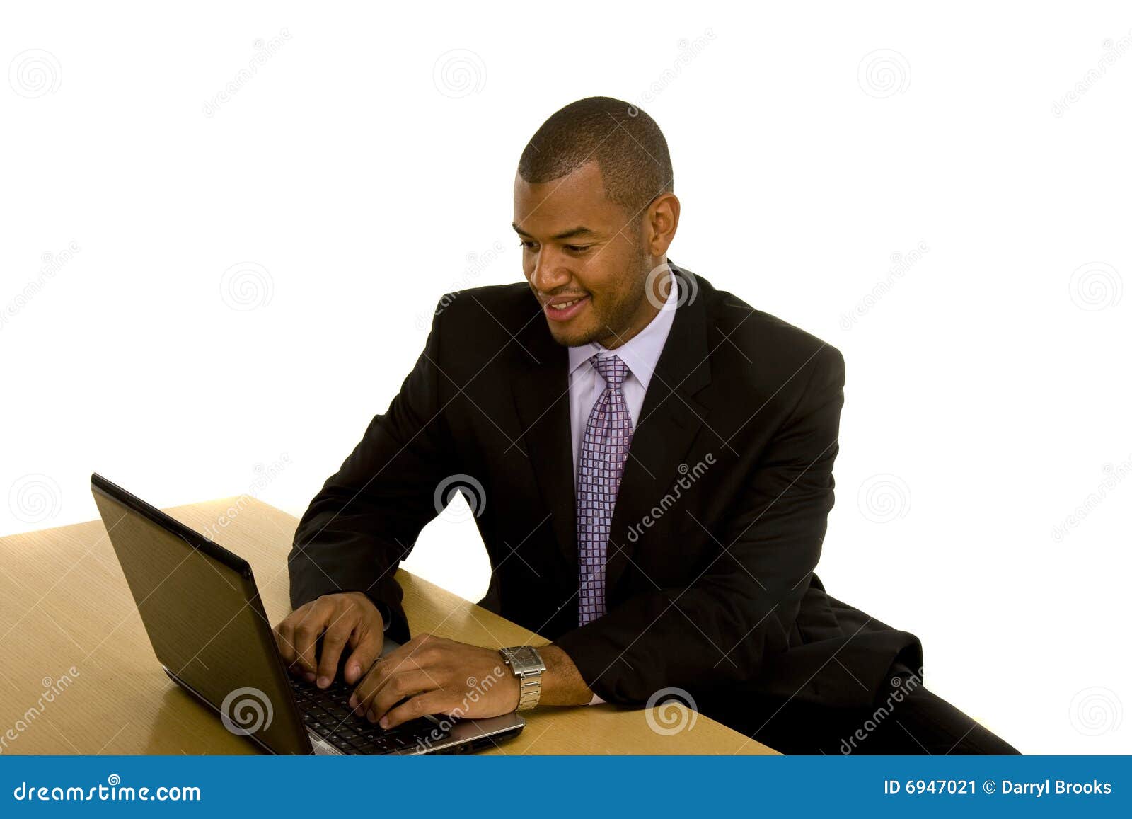 Black Man in Suit Working on Laptop Stock Image - Image of attractive ...