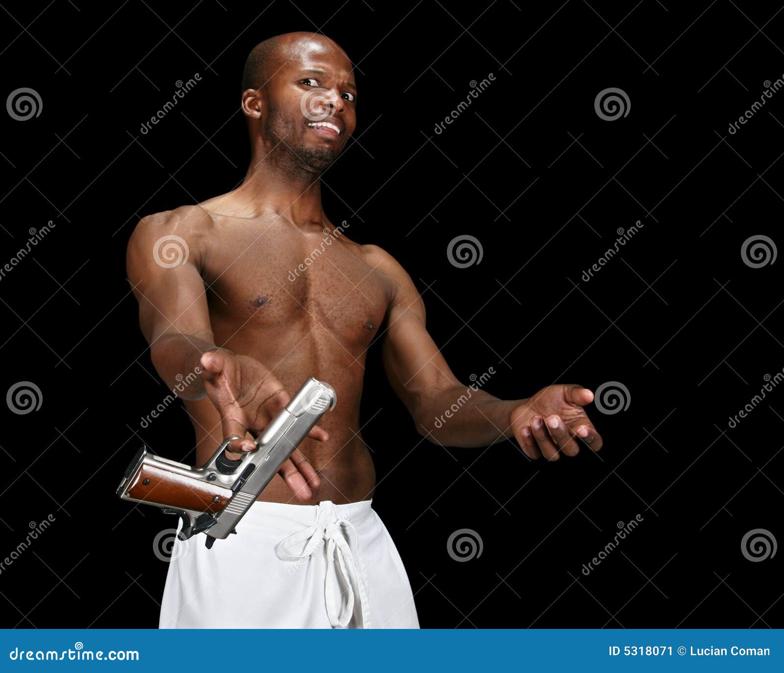 Black man surrendering gun stock image. Image of firearm - 5318071