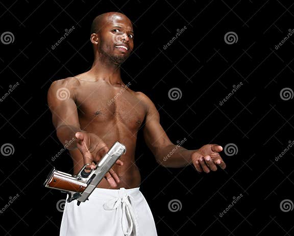 Black man surrendering gun stock image. Image of firearm - 5318071