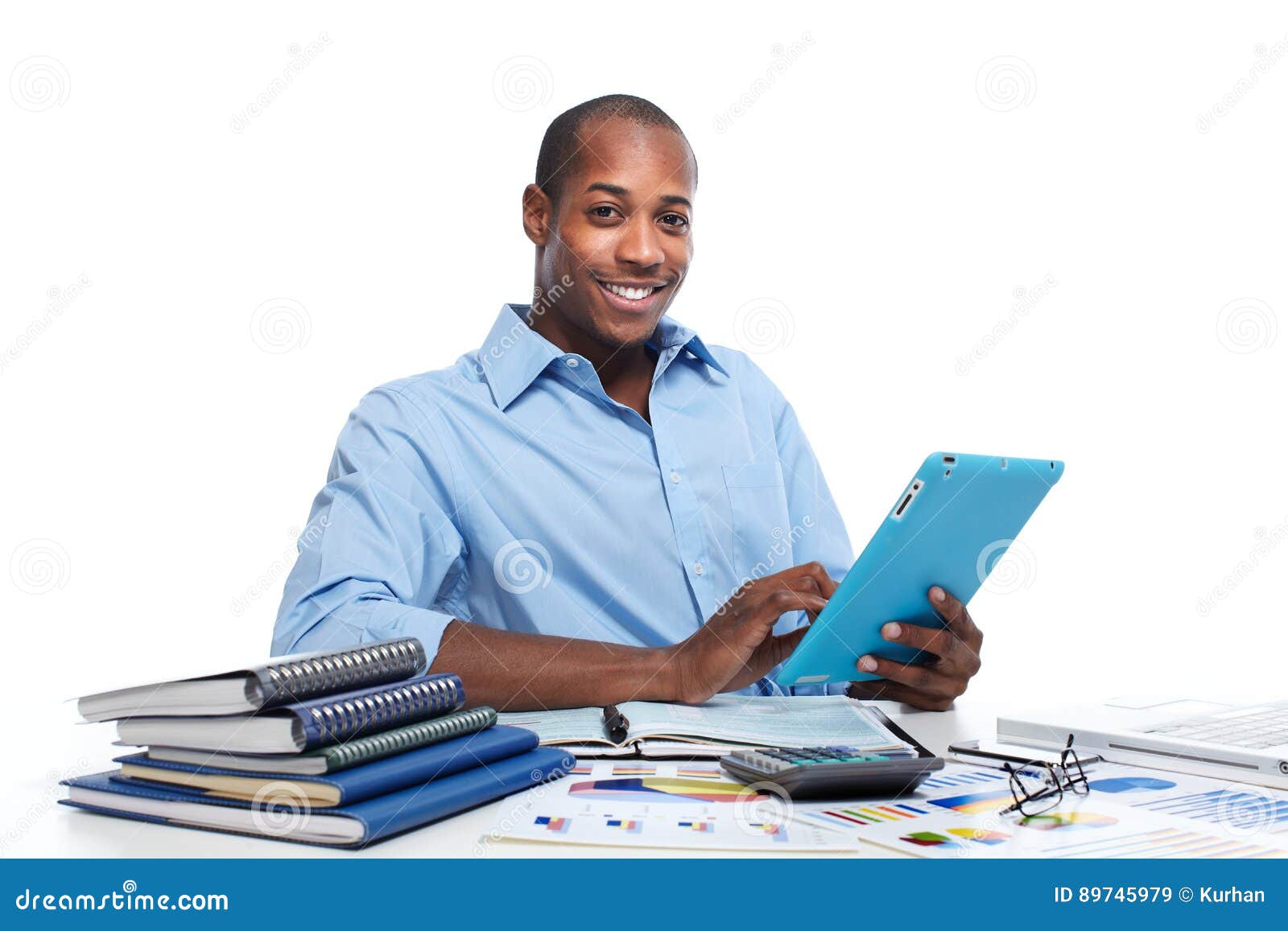 Black Man with Tablet Computer Stock Image - Image of notebook ...