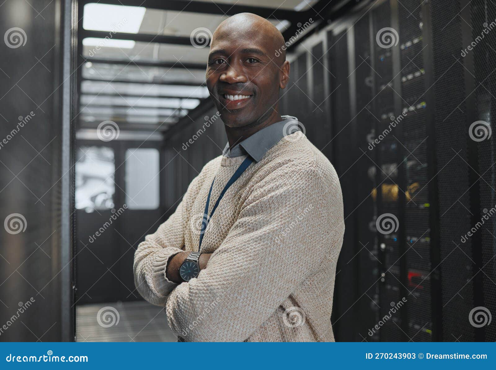 Black Man, it Technician in Server Room and Portrait with Smile ...