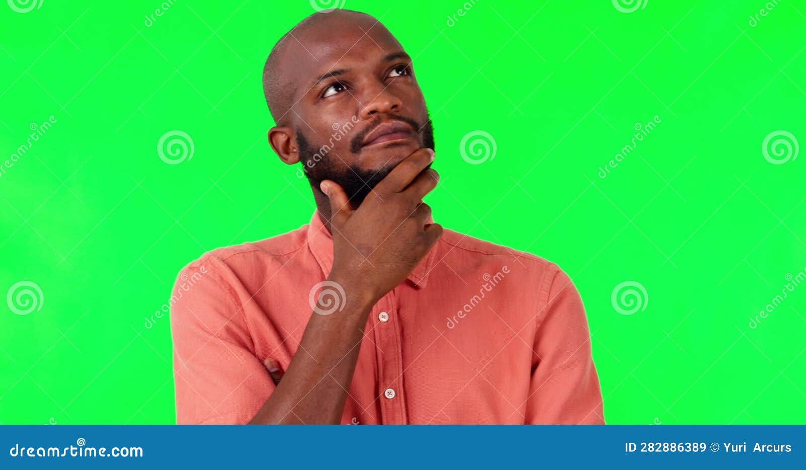 Black Man, Thinking and Mindset on Green Screen, Decision and ...