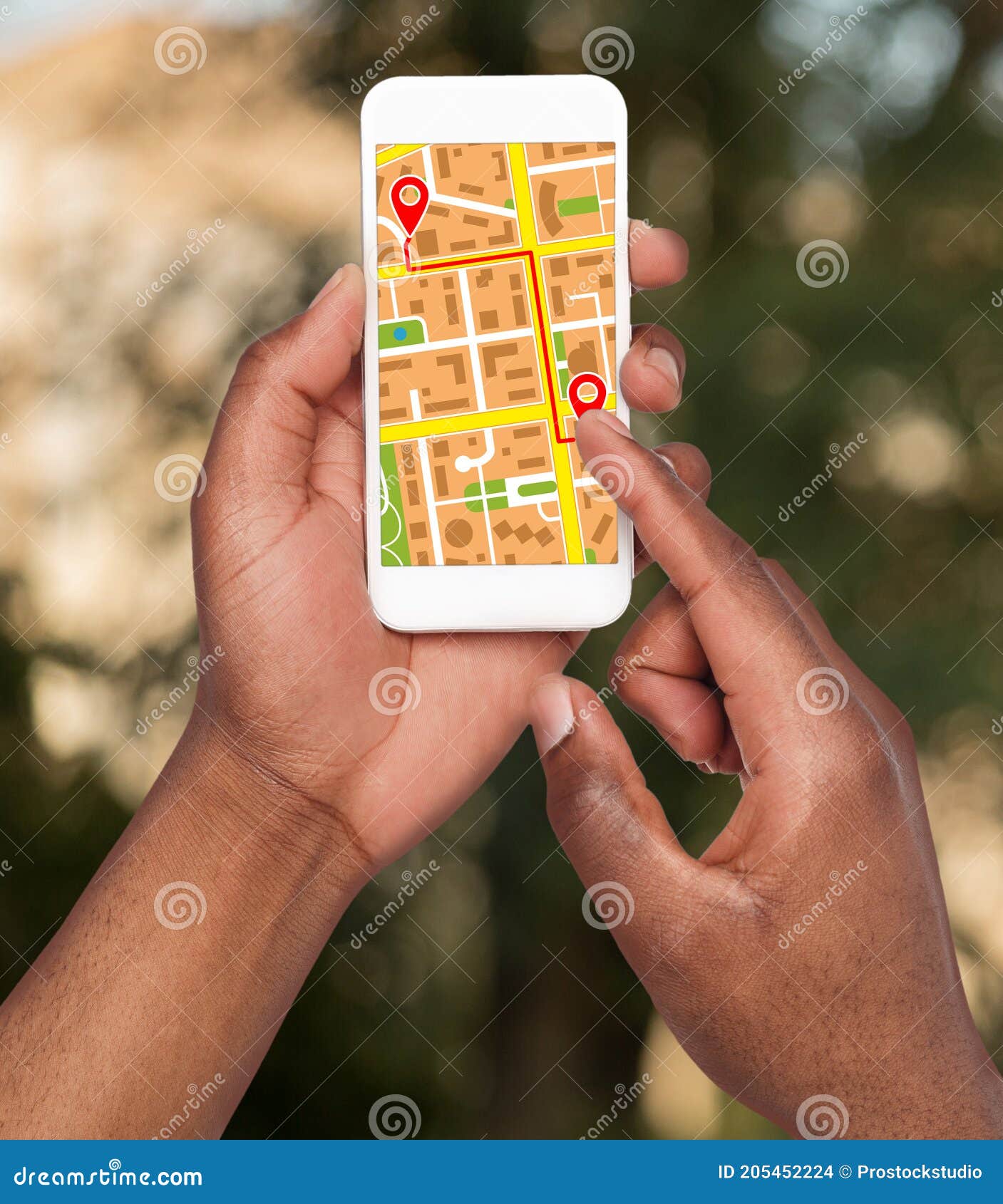 Black Man Using Modern GPS Navigation App Opened on Smartphone ...