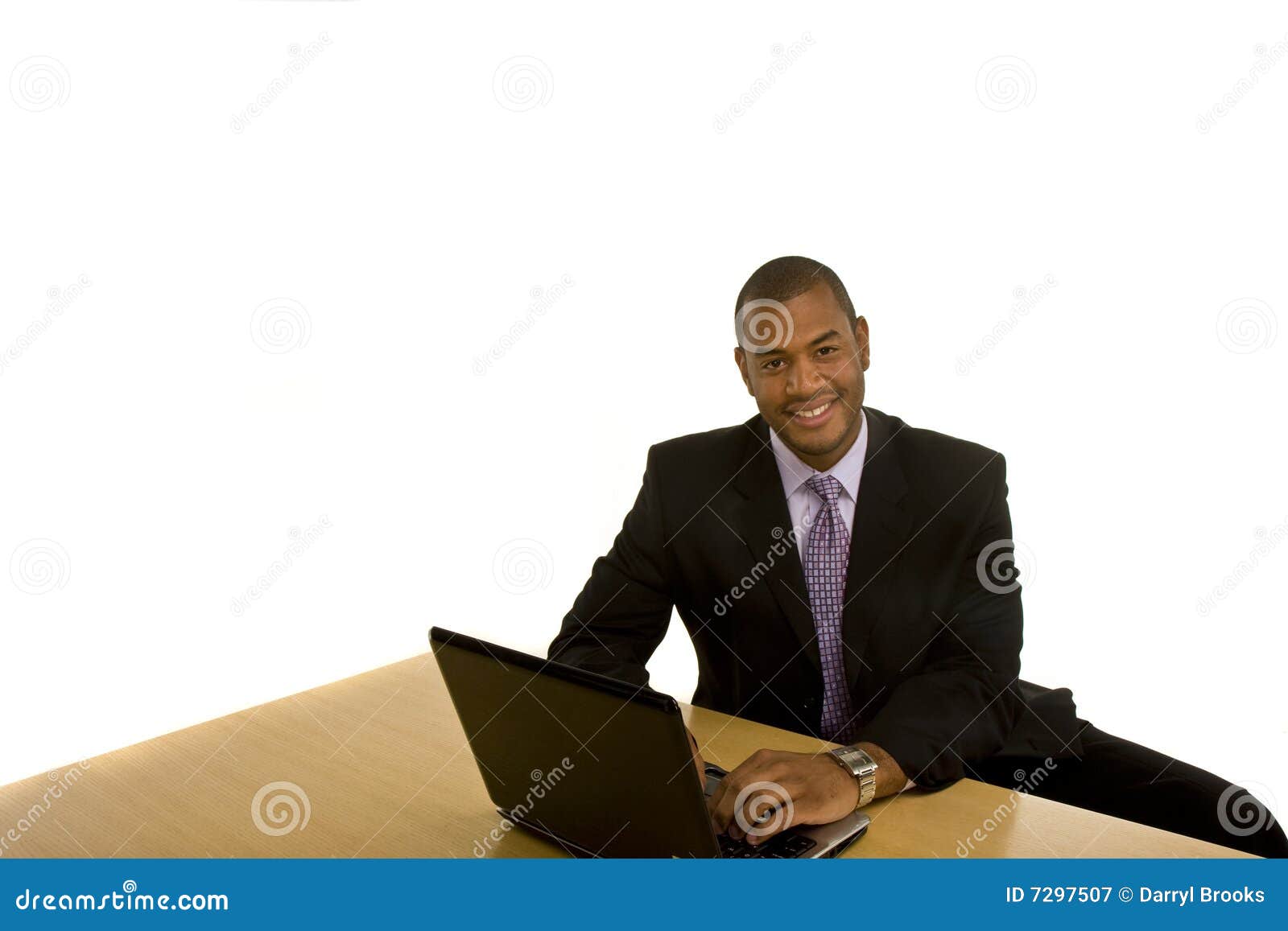 Black Man Working on Laptop Smiling at Camera Stock Image - Image of ...