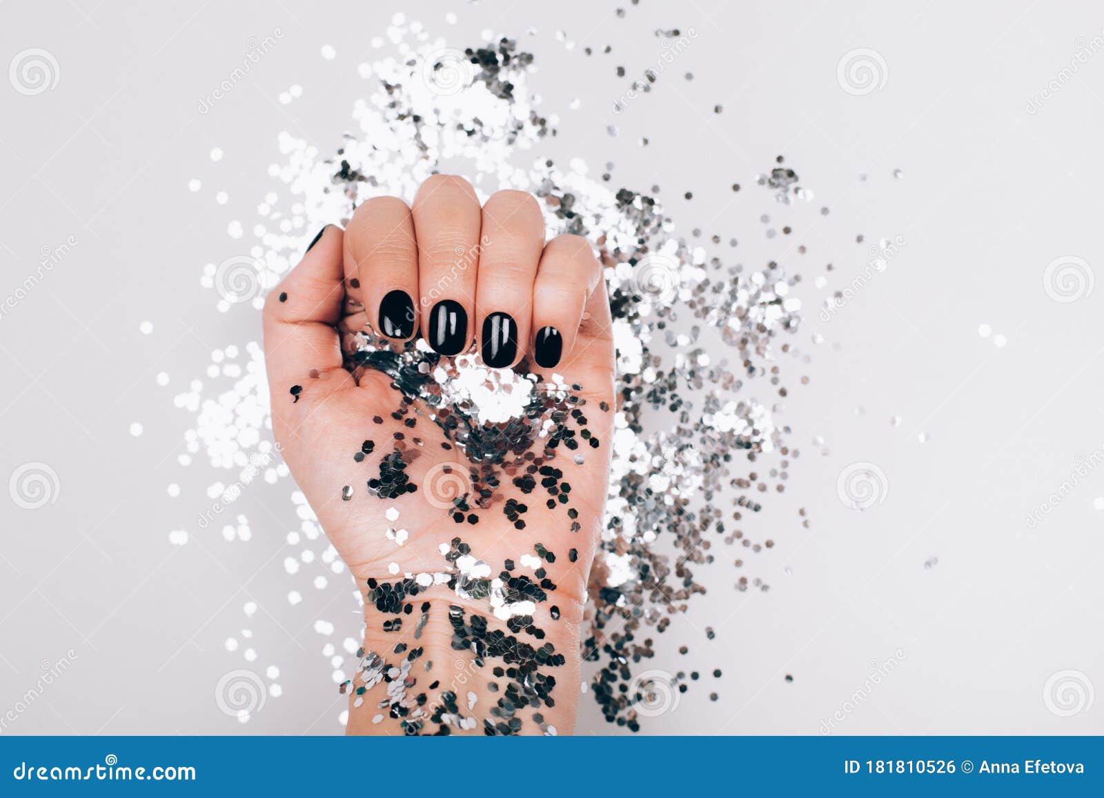 Womans Hand with Silver Sparkles Stock Photo - Image of creative ...
