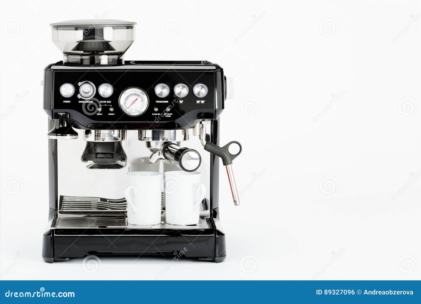 Black Manual Coffee Maker with Coffee Mugs on a White Background, Front ...