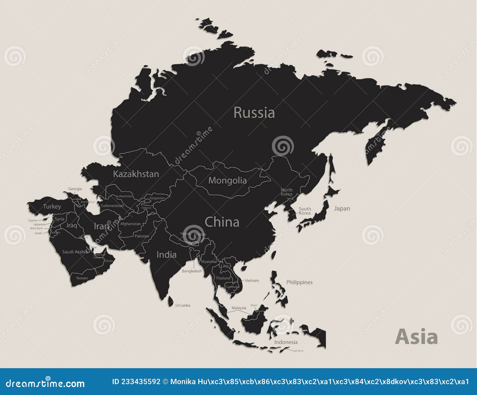 Black Map of Asia with Names of States, Design Blackboard Stock Vector ...
