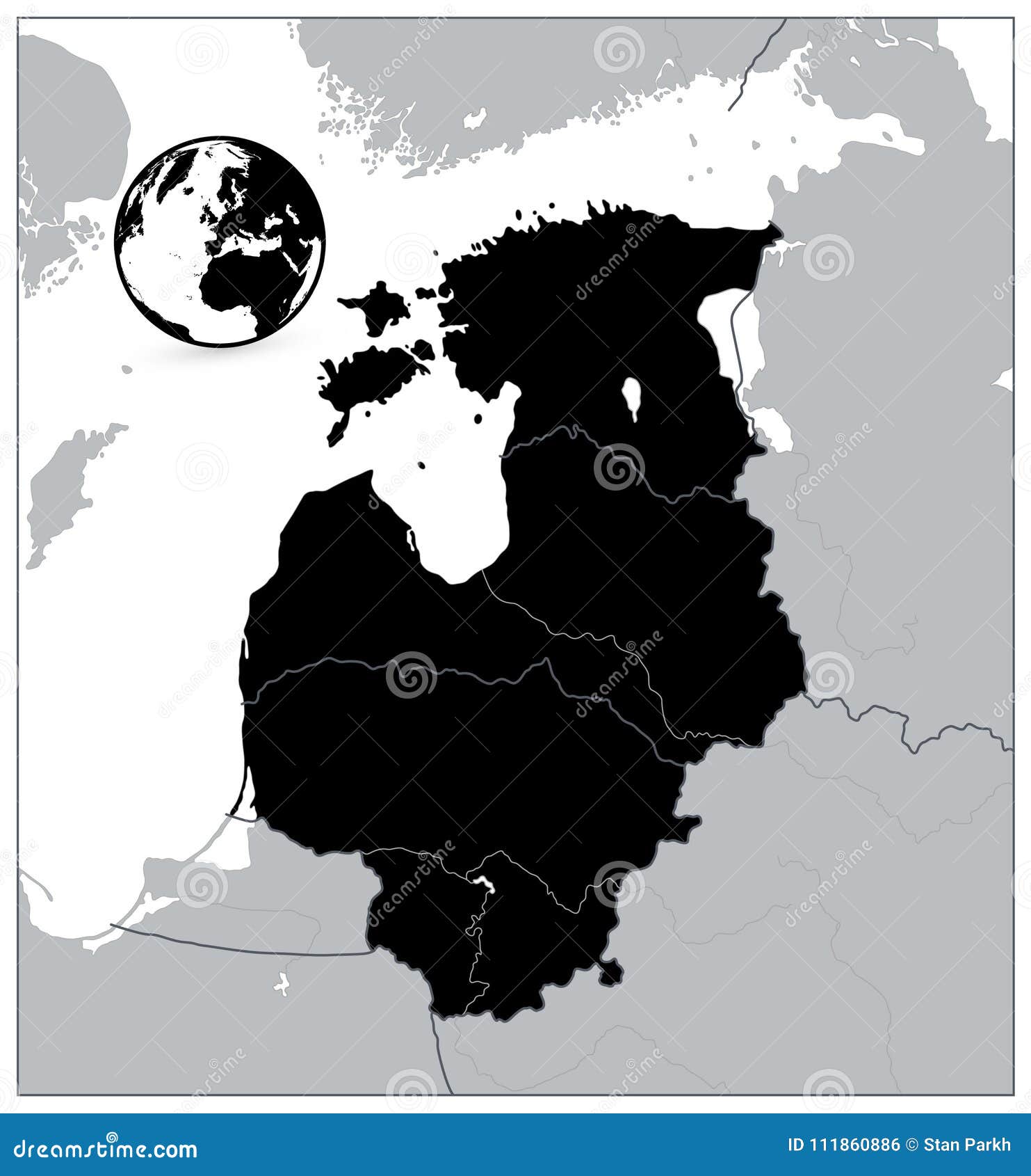 Black Map of the Baltic States. No Text Stock Vector - Illustration of ...