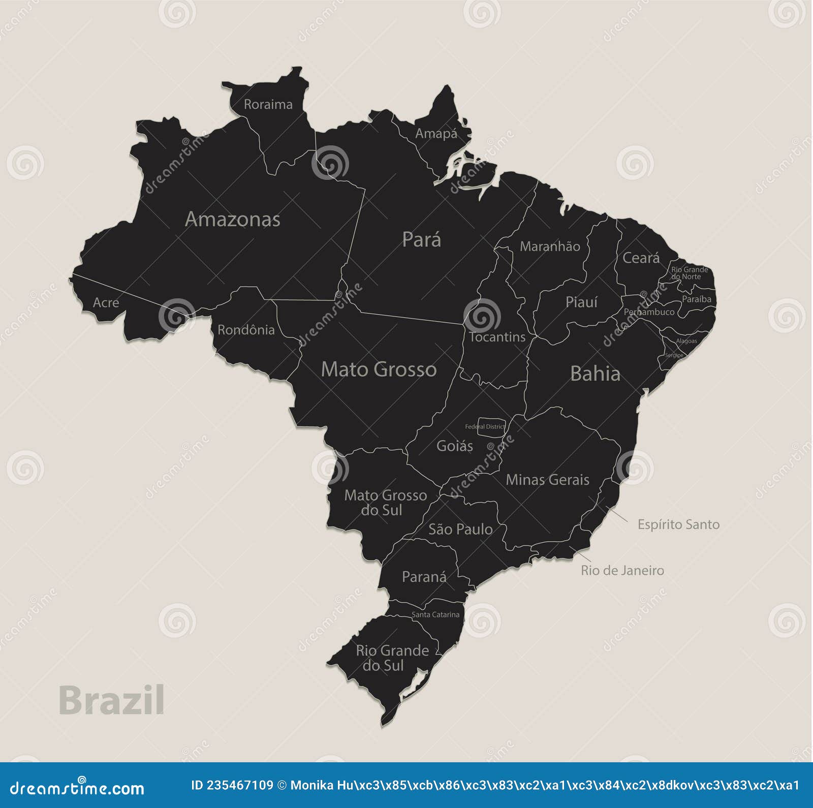 Black Map of Brazil with Names of Regions, Design Blackboard Stock ...