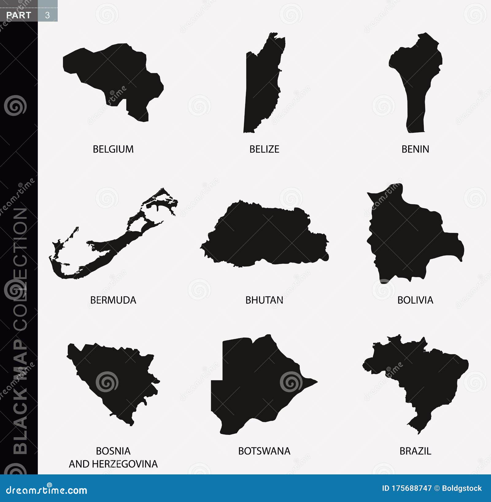 Black Map Collection, Black Contour Maps of World Stock Vector ...