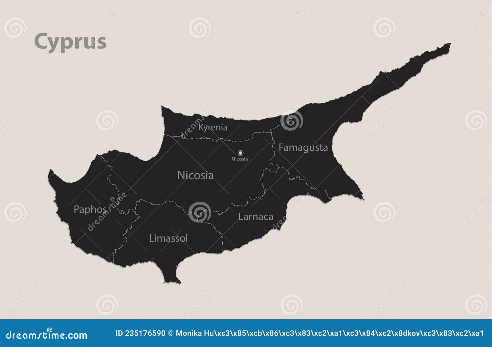 Black Map of Cyprus with Names of Regions, Design Blackboard Stock ...