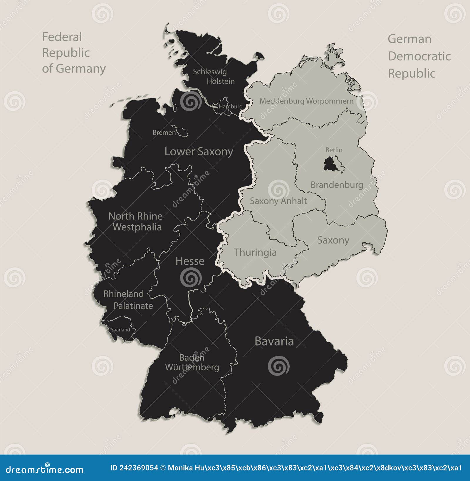 Black Map of Germany Map Divided on West and East Germany with Names of ...