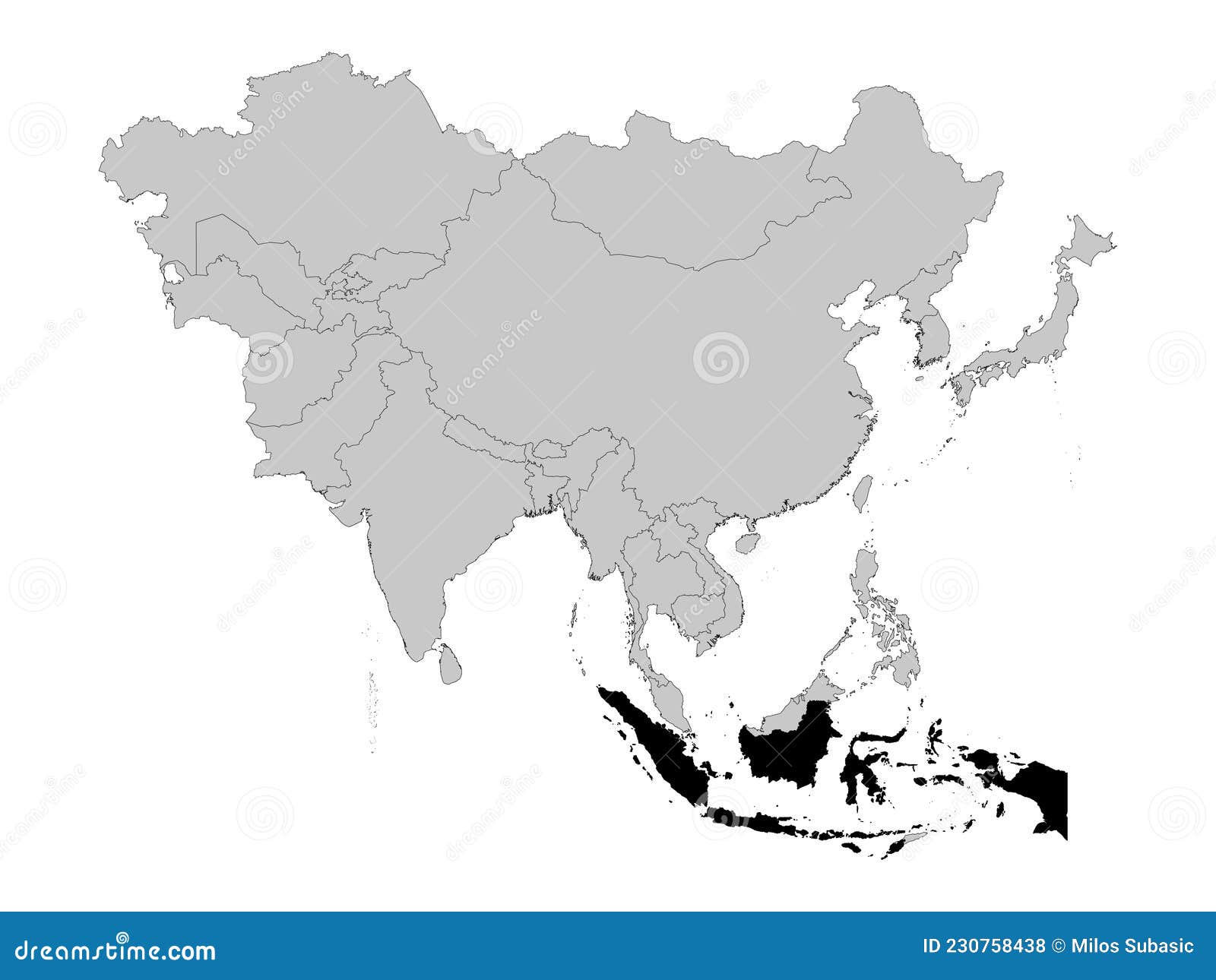 Black Map of Indonesia on Gray Map of Asia Stock Vector - Illustration ...
