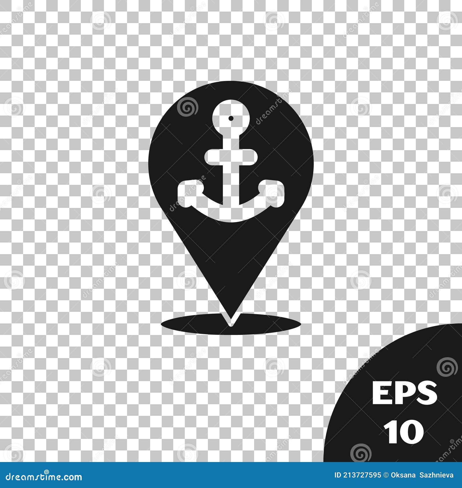 Black Map Pointer with Anchor Icon Isolated on Transparent Background ...