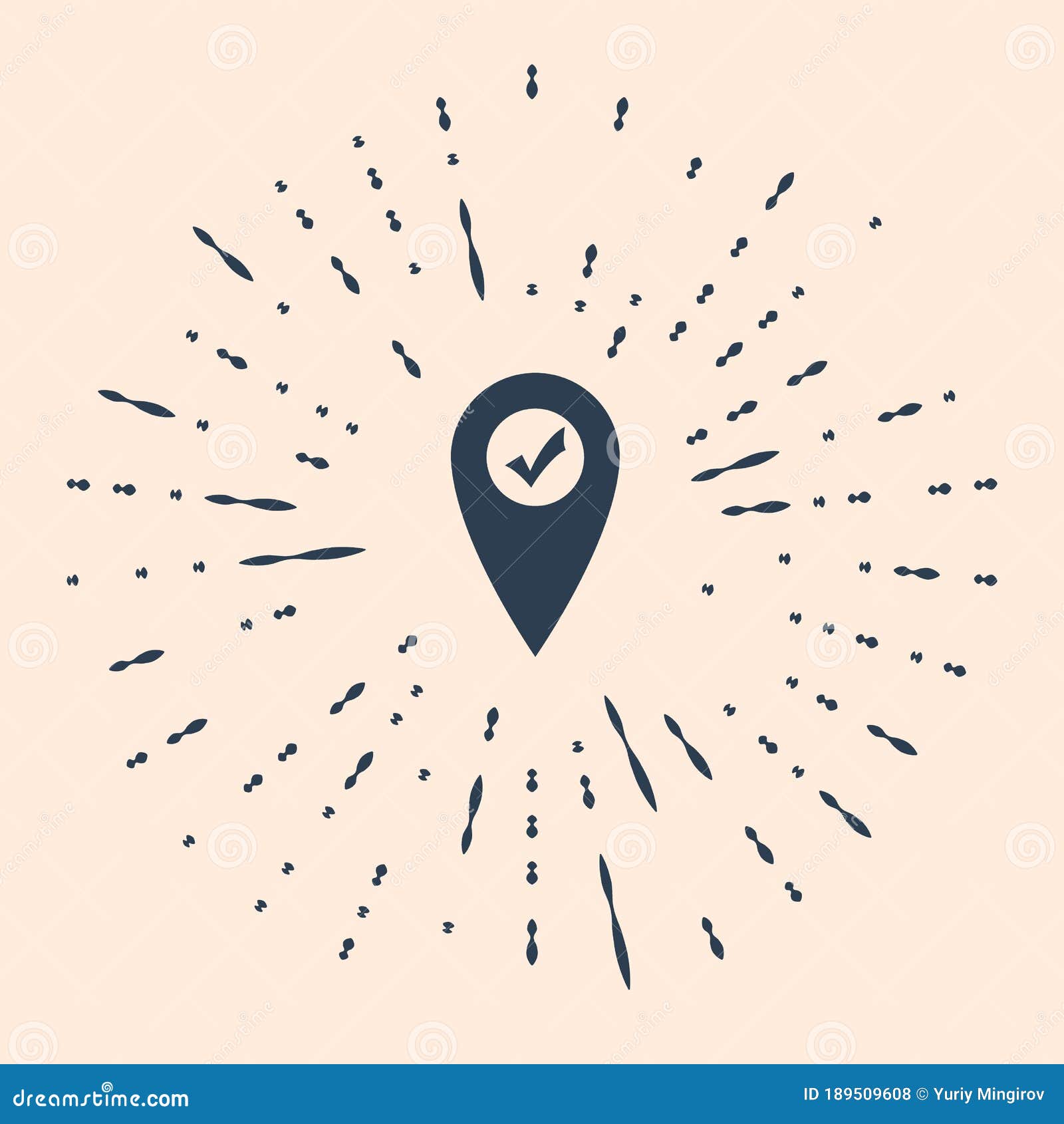 Black Map Pointer with Check Mark Icon Isolated on Beige Background ...