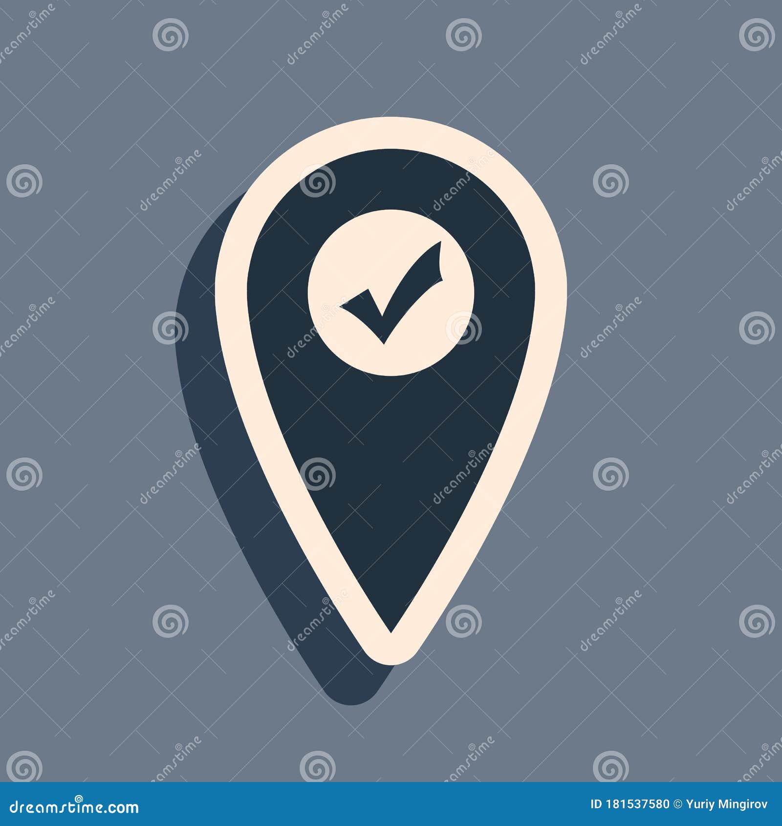 Black Map Pointer with Check Mark Icon Isolated on Grey Background ...