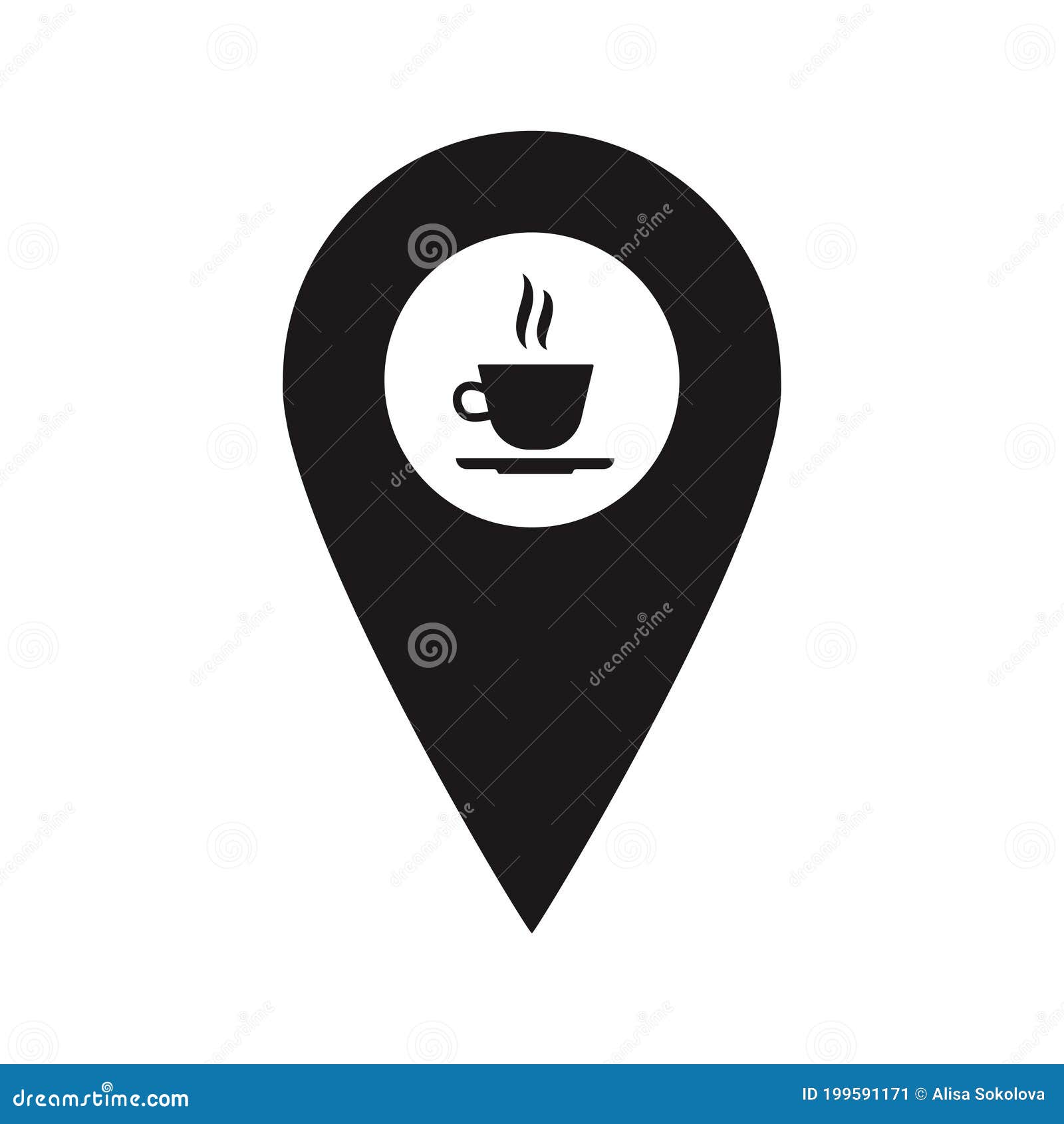 Black Map Pointer with Coffee Cup Inside. Restaurant Marker Stock ...