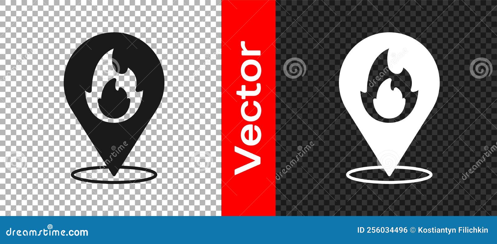 Black Map Pointer with Fire Flame Icon Isolated on Transparent ...