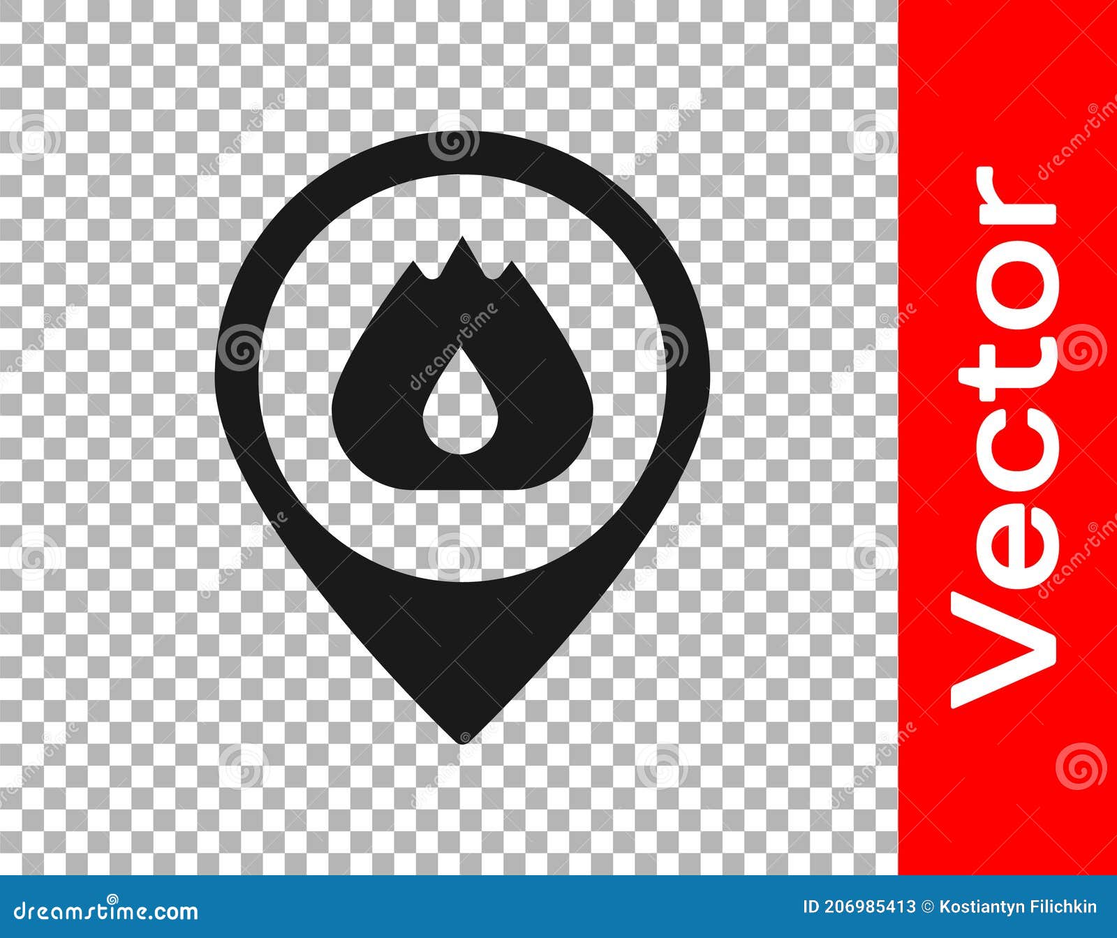 Black Map Pointer with Fire Flame Icon Isolated on Transparent ...