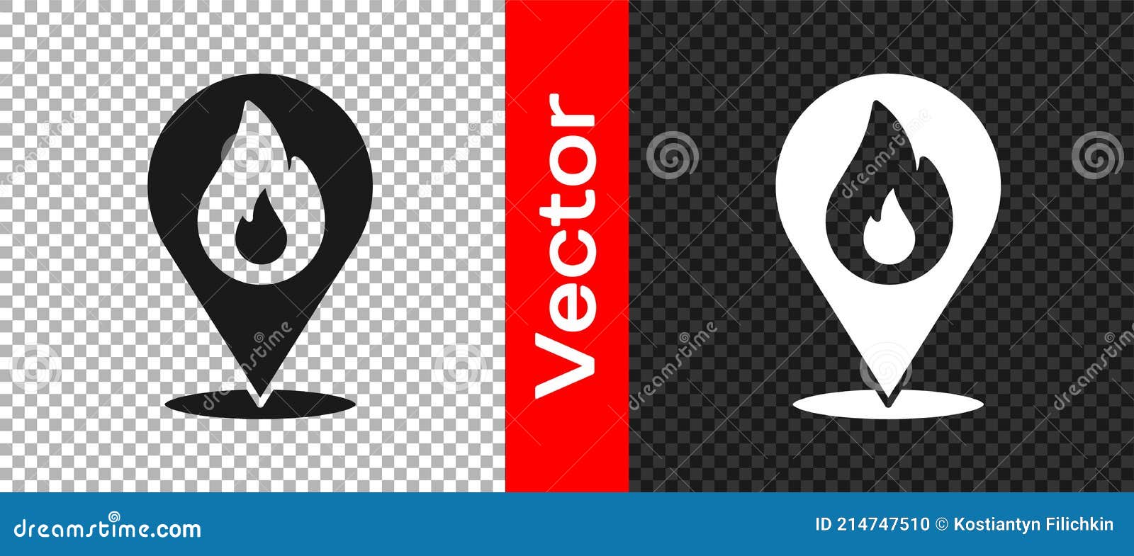 Black Map Pointer with Fire Flame Icon Isolated on Transparent Background. Fire Nearby Stock ...