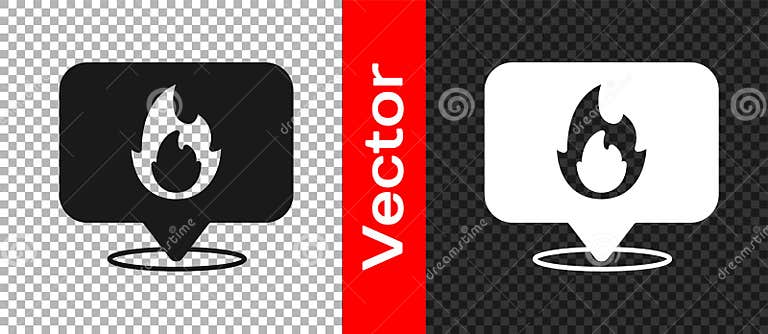 Black Map Pointer with Fire Flame Icon Isolated on Transparent ...