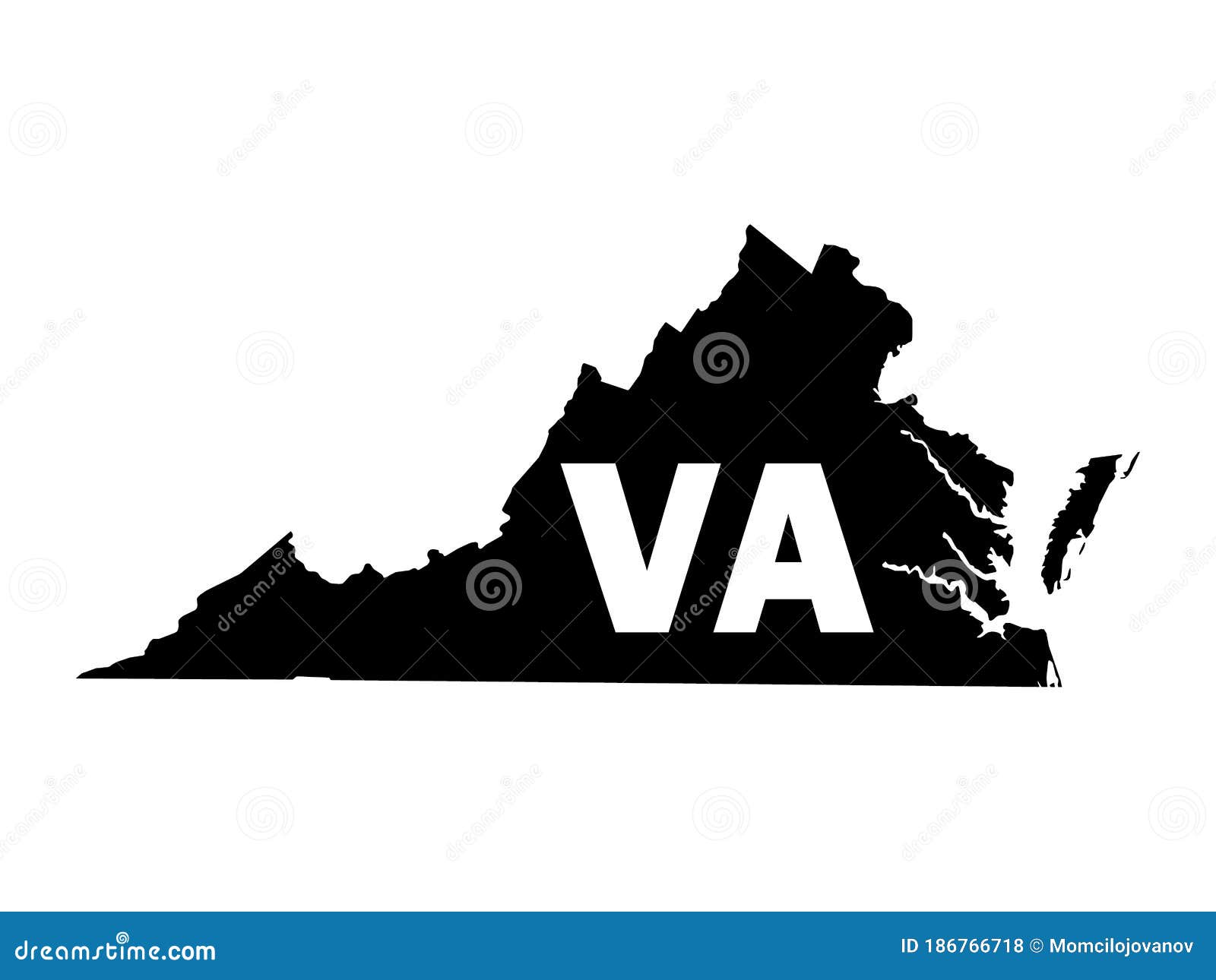Black Map of Virginia with Postal Code Abbreviation Stock Vector ...