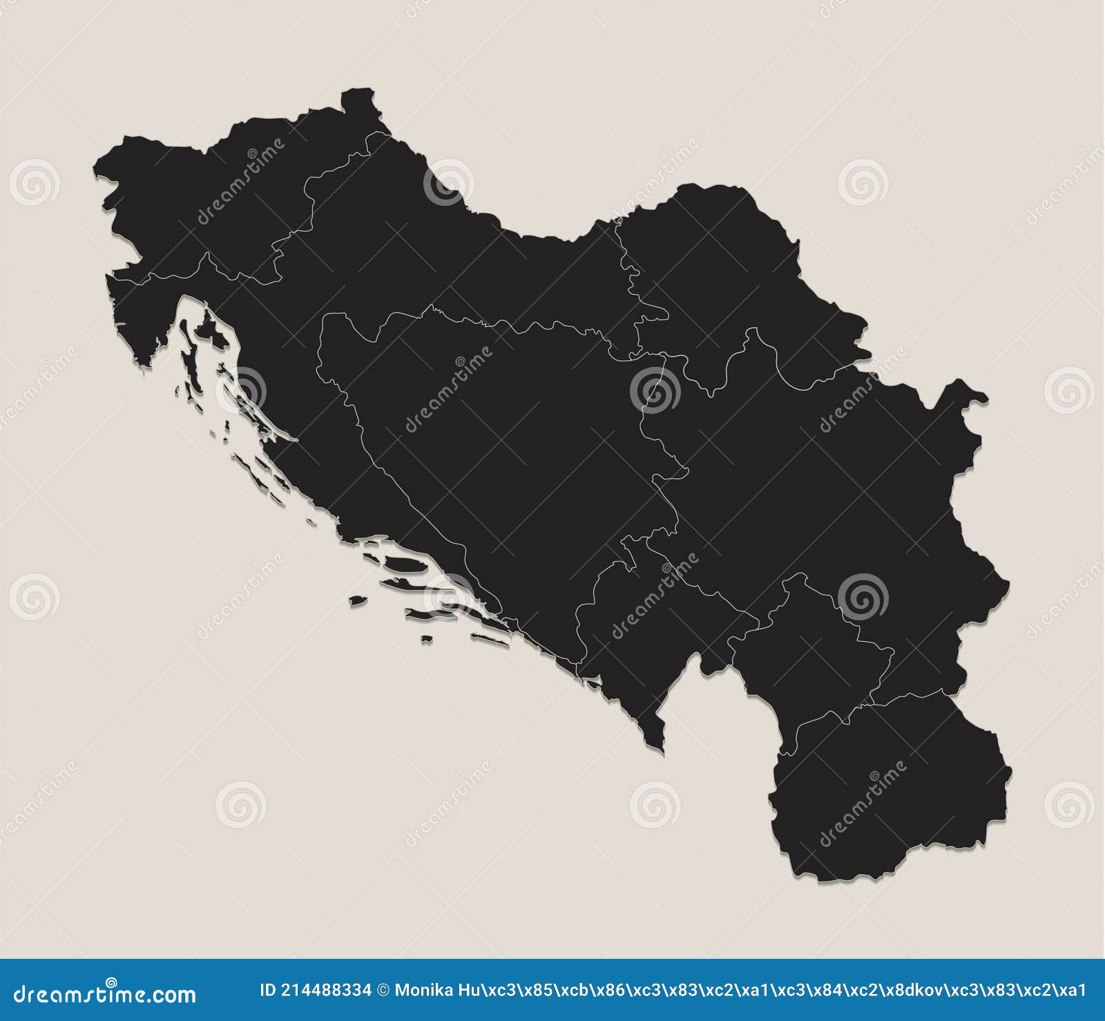 Black Map of Yugoslavia, Separate Regions, Design Blackboard Blank ...