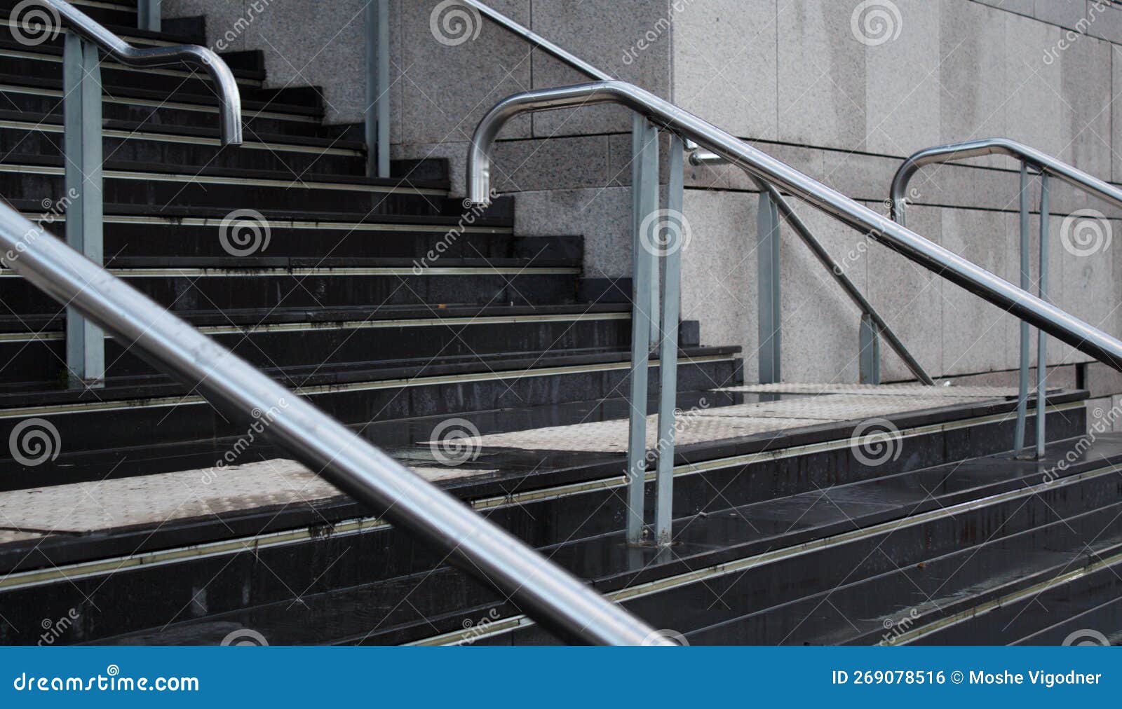 Black Marble Steps and Metal Handlebars Stock Photo - Image of stairs ...