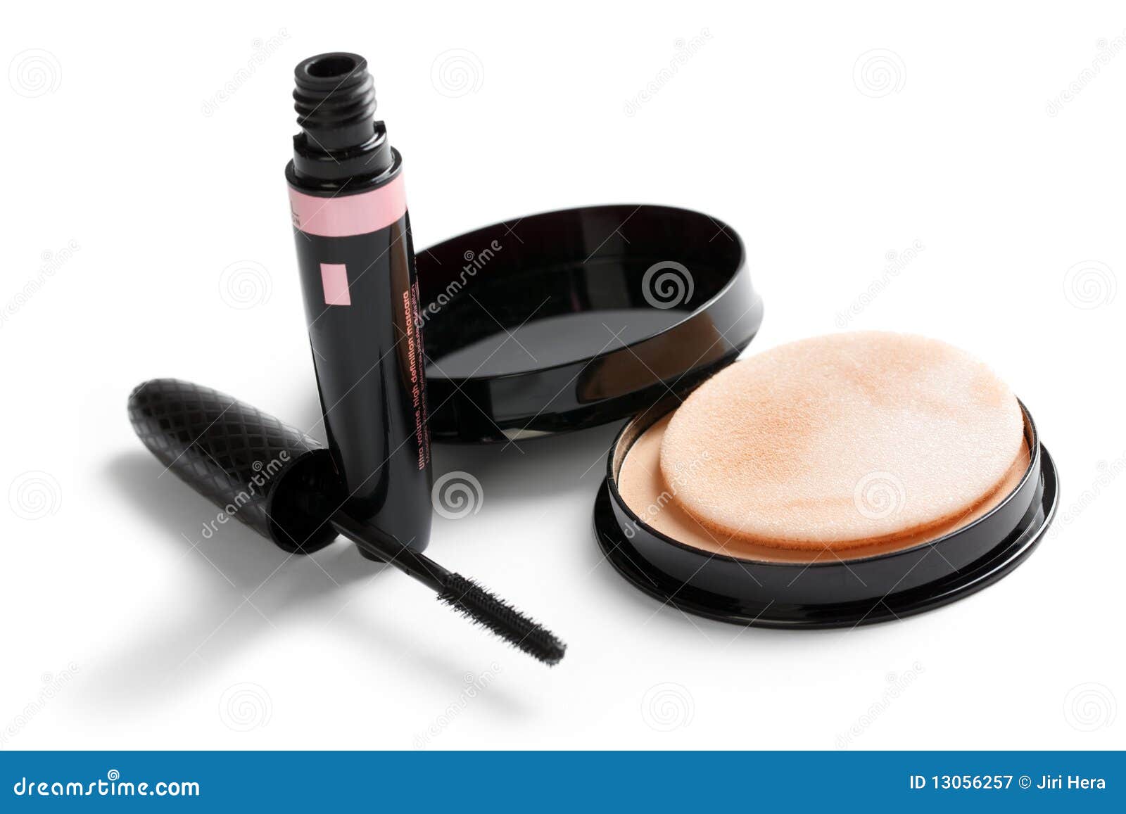 Black Mascara and Powder Compact Stock Image - Image of face, white ...