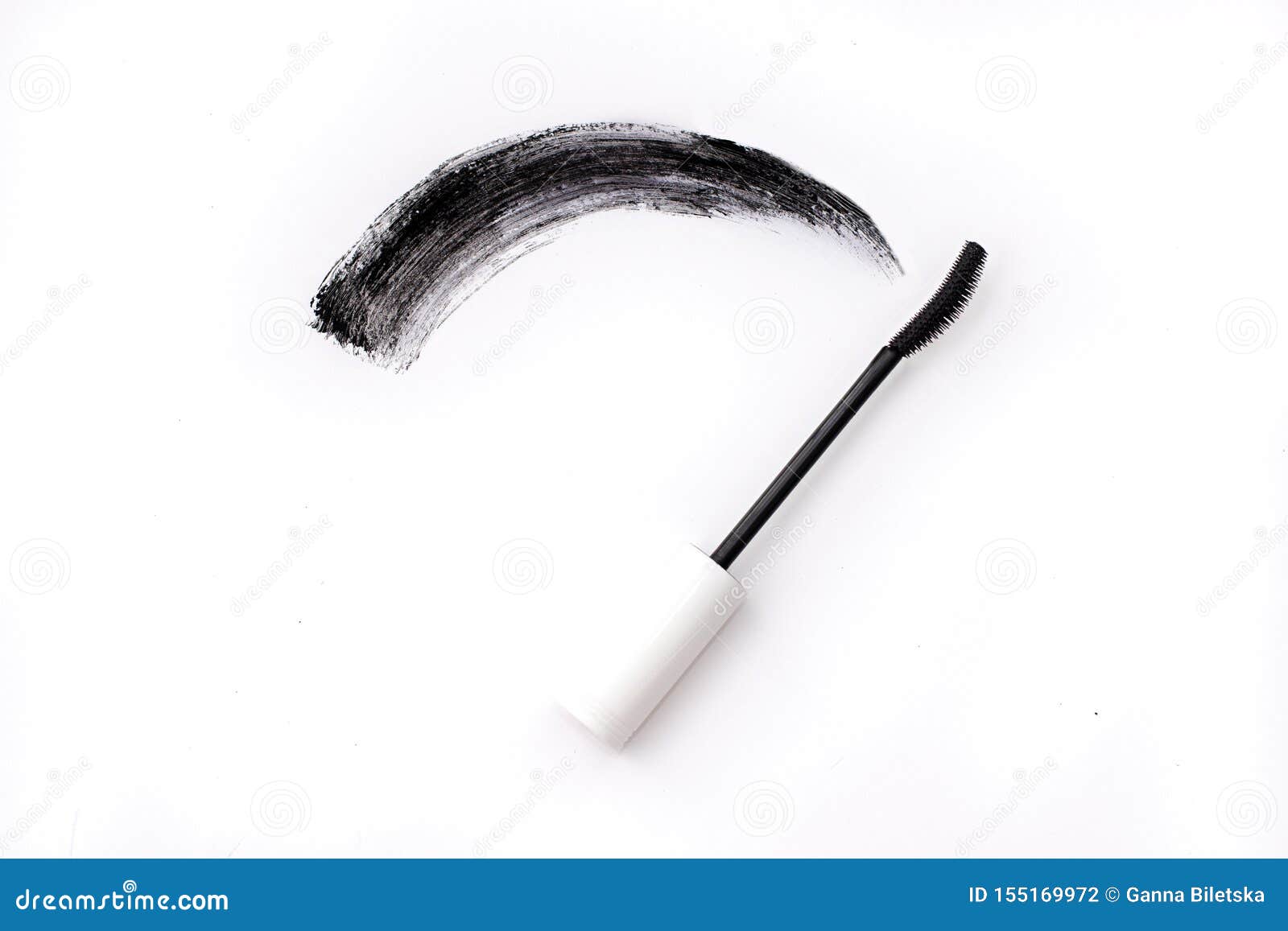 Black Mascara Smear with a Brush and a White Cap Stock Photo - Image of ...