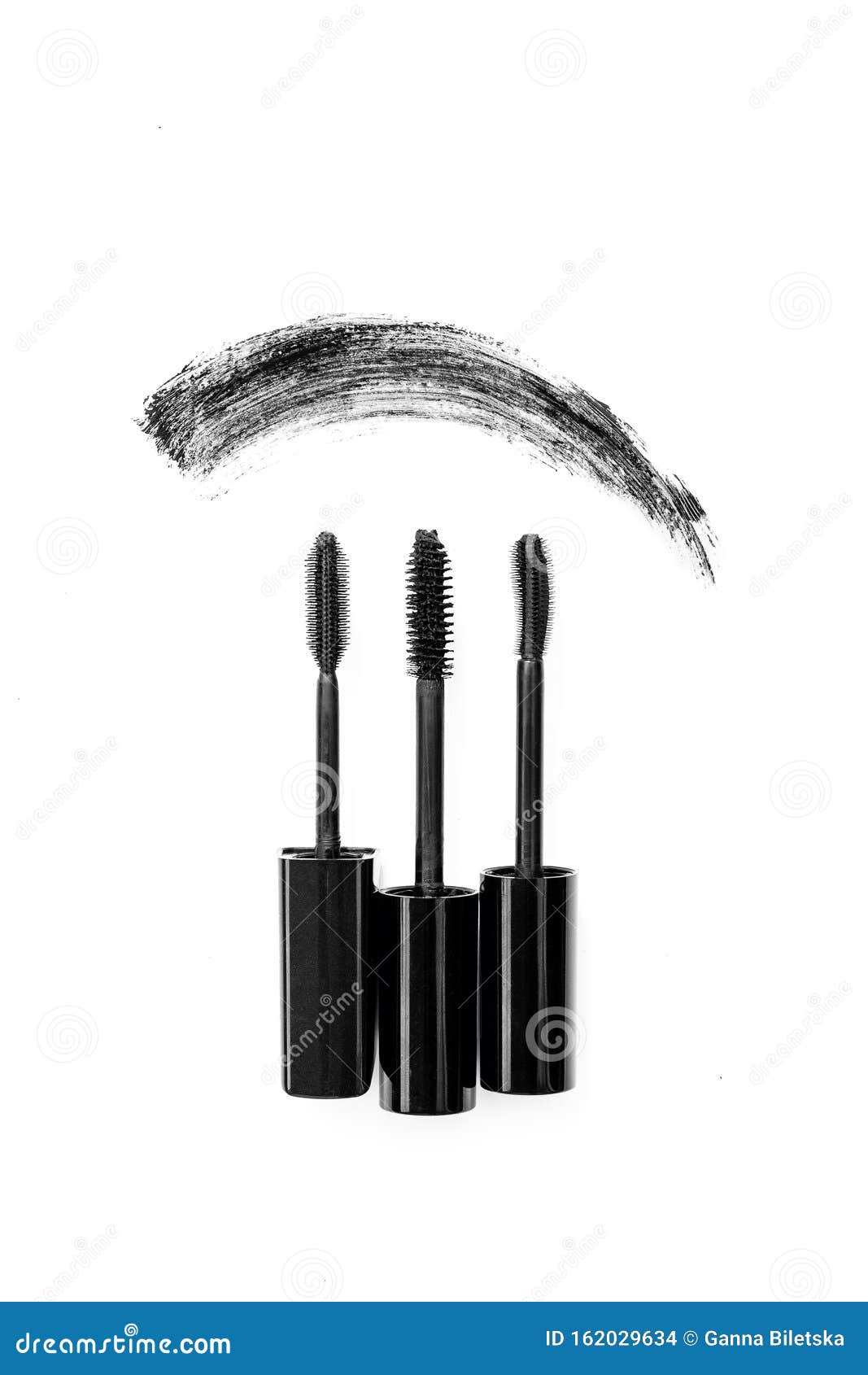 Black Mascara Smear with Different Types of Brush Brushes Stock Photo ...