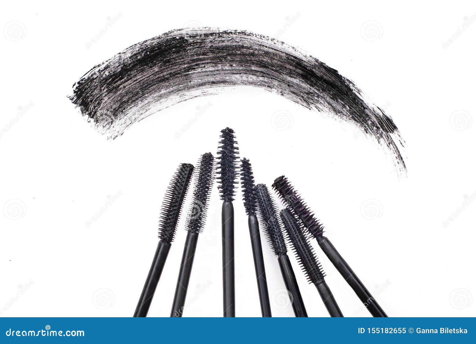 Black Mascara Smear with Different Types of Brush Brushes Stock Image ...