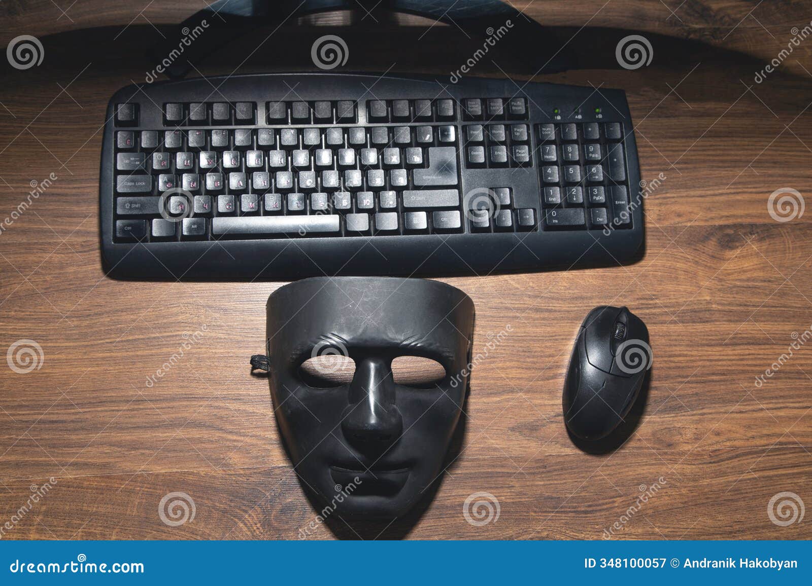 Black Mask and Computer on the Table Stock Illustration - Illustration ...