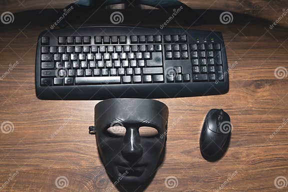 Black Mask and Computer on the Table Stock Illustration - Illustration ...