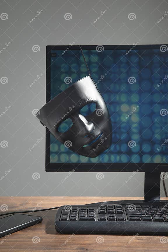 Black Mask and Computer on the Table Stock Illustration - Illustration ...