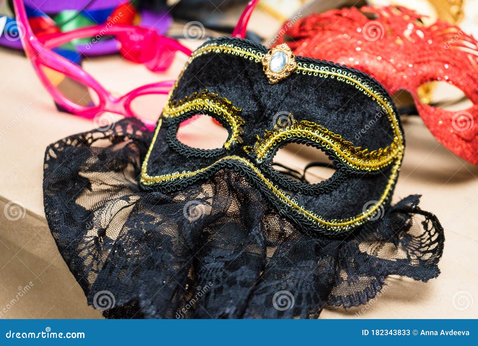 Black Mask with Veil for Masquerade Stock Image - Image of elegance ...
