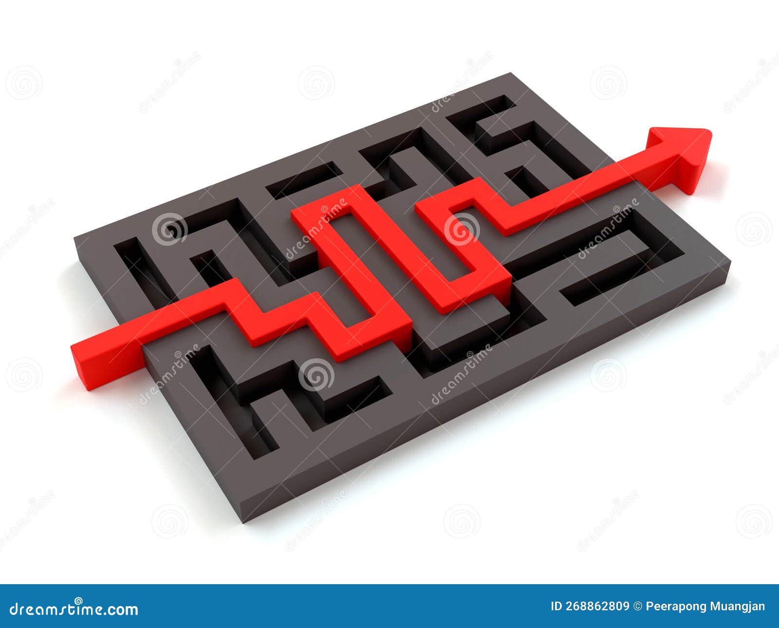 A Black Maze, Labyrinth with a Red Arrow Passes through To the Exit ...