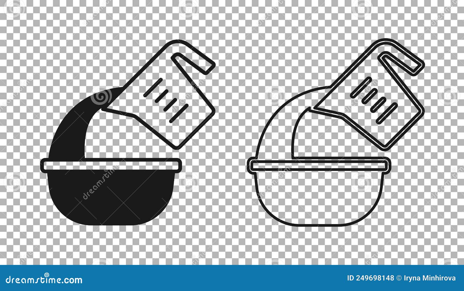 Black Measuring Cup Pouring Liquid into Bowl Icon Isolated on ...