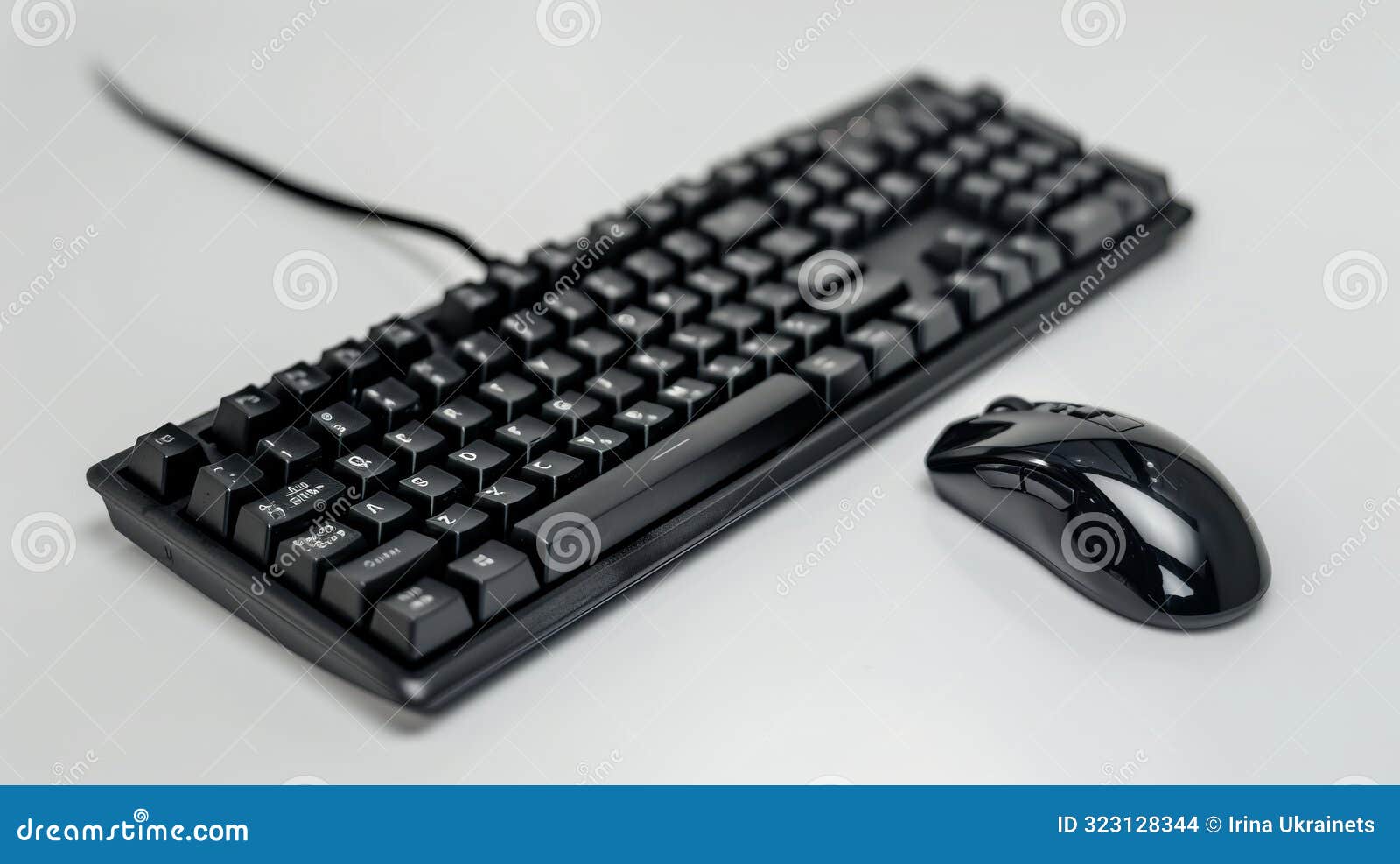 Black Mechanical Keyboard and Wireless Mouse on a Plain White ...