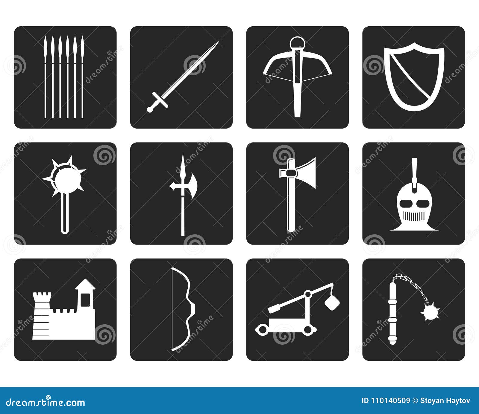 Black Medieval Arms and Objects Icons Stock Vector - Illustration of ...