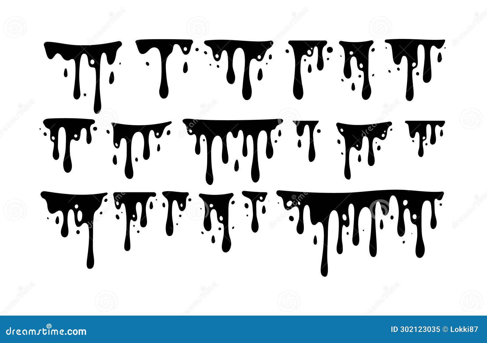 Black Melting Drips Paint Collection. Melt Drips Paint Abstract Liquid ...