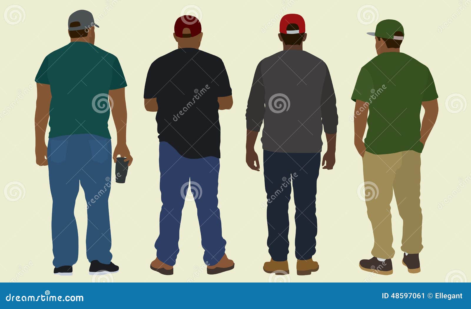 Black Men from the Back stock vector. Illustration of caps - 48597061